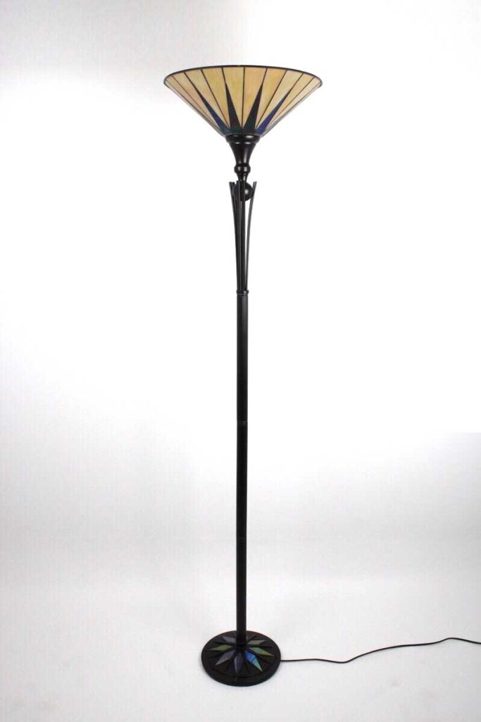 Art Deco Style Black Metal Uplighter Standard Lamp with Tiffany Style ...