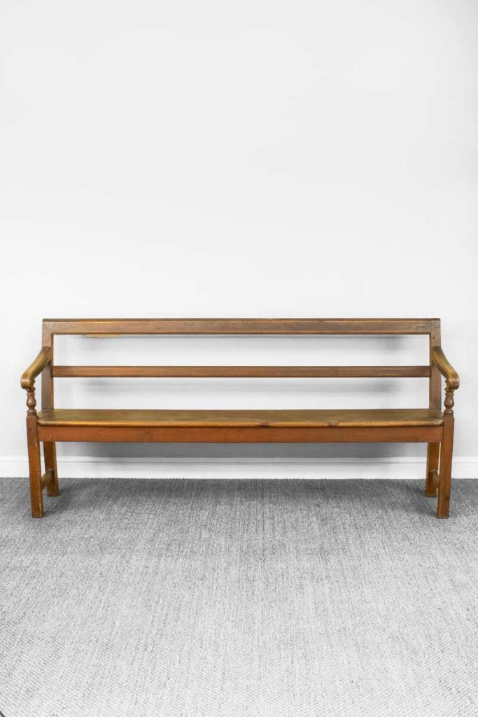 Long Plain Wooden Bench with Arms – Number Eight Prop Hire Company