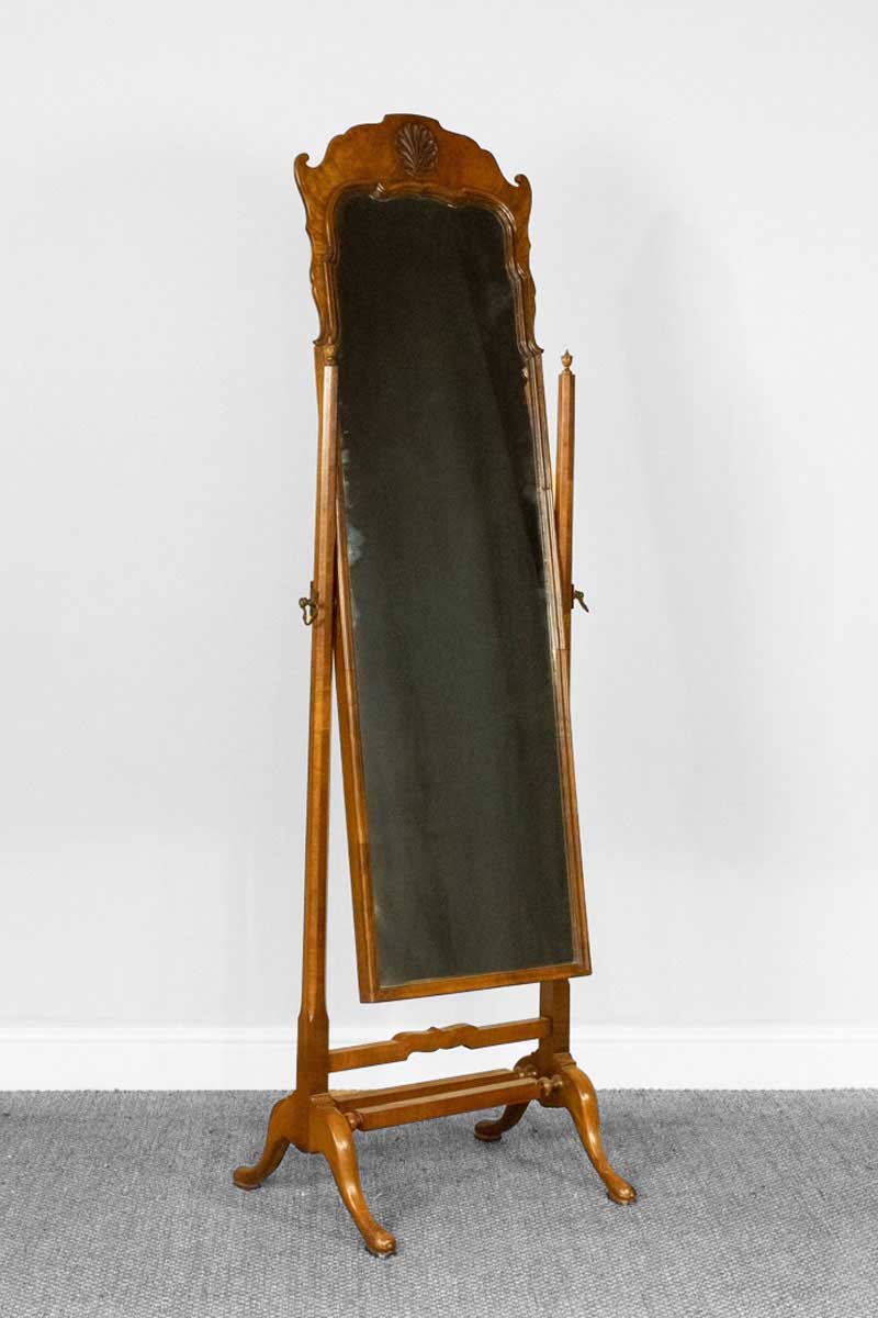 Edwardian Cheval Mirror with Shell Carved Detail – Number Eight Prop ...