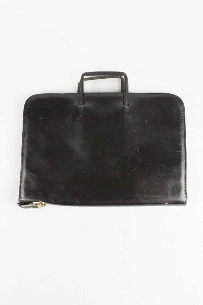 1980’s Black Leather & Brass Lock Briefcase with Retractable Handles ...
