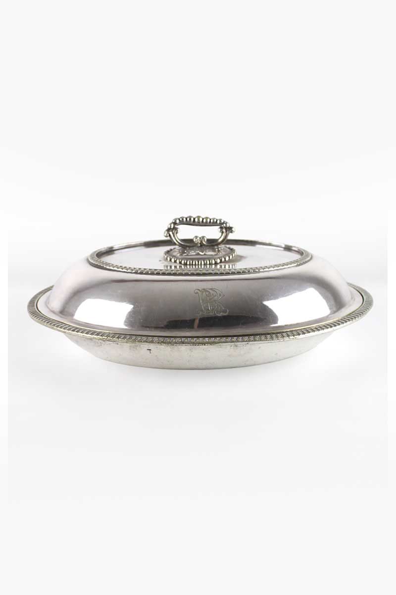 Oval Silver Serving Dish with Pie Crust / Bead Rim & Lid with Bead ...