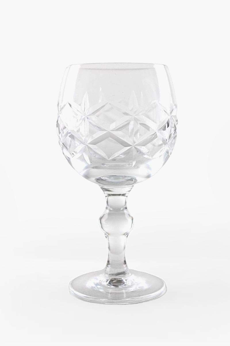 Cut Glass Small Brandy Balloon / Wine Glass with Small Knop Stem and ...